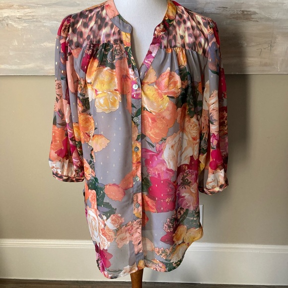 fig and flower | Tops | Fig And Flower Sheer Floral Blouse | Poshmark